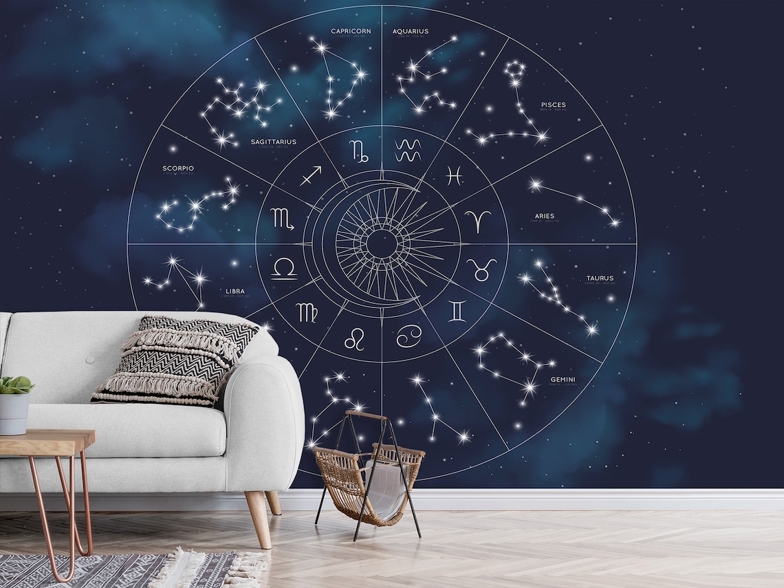 Star Chart Wallpaper Astrology Zodiac & Wall Mural Print Sky - Etsy