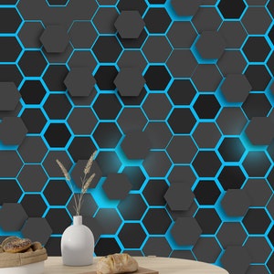 Luxury Geometric Wallpaper & Hexagons Blue Hi-tech Wall Mural Print ...