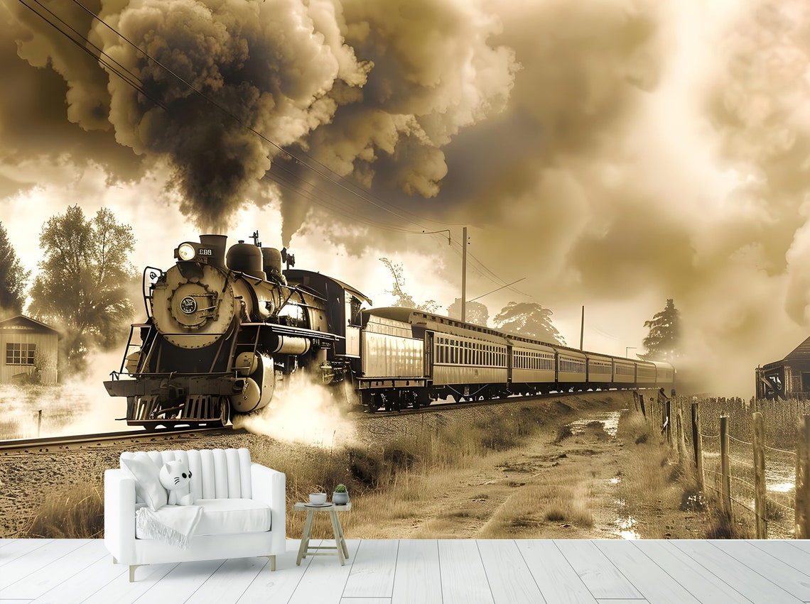 Train Wallpaper Steam Express Wall Mural Vintage Steam Engine ...