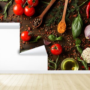 Seasonings and Spices Food Wallpaper & Wall Art Mural Kitchen ...