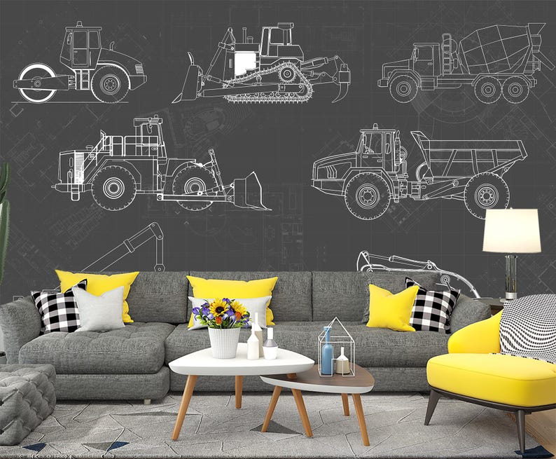 Engineering Vehicles Blueprint Wallpaper Gray Construction Heavy ...