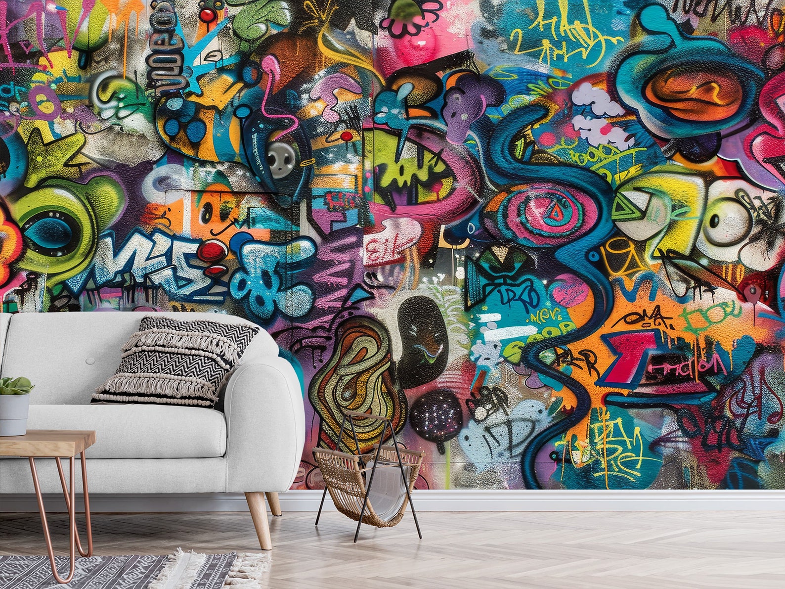 Funky Graffiti Wallpaper Wall Mural Urban Streat Art Print Peel and ...