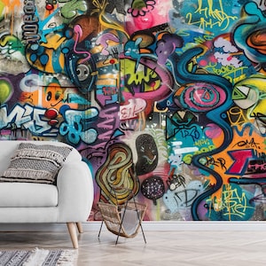 Funky Graffiti Wallpaper Wall Mural Urban Streat Art Print Peel and ...