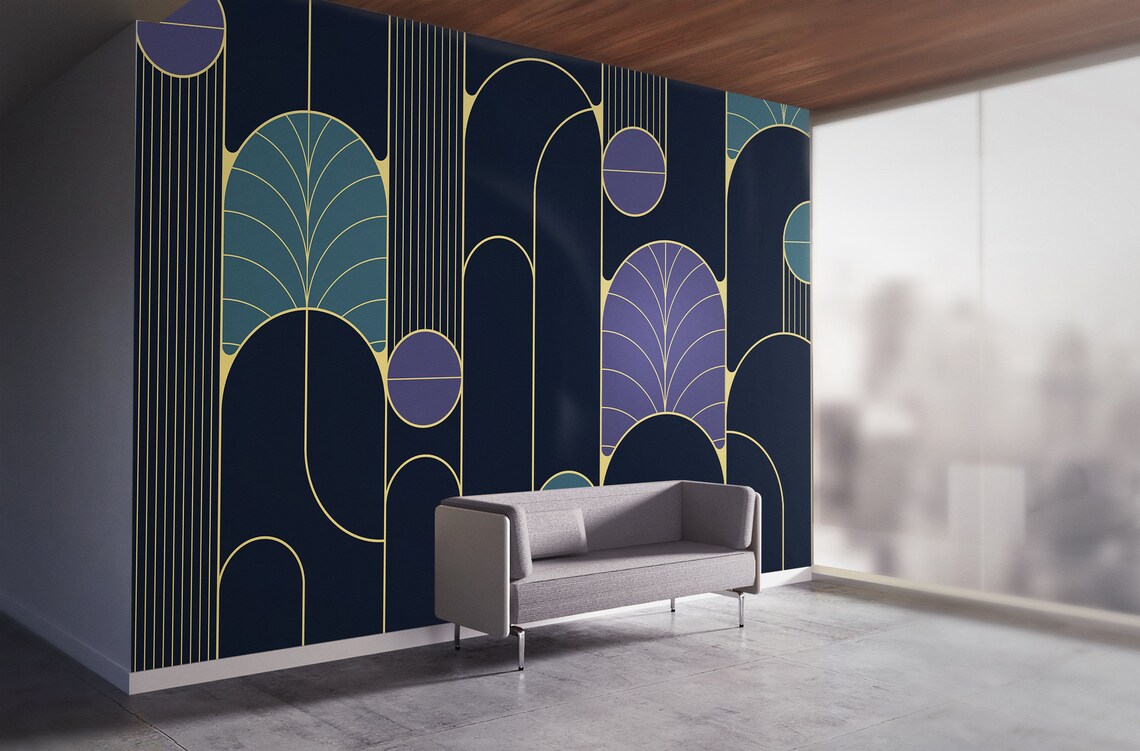Geometric Wallpaper Art Deco Modern Wall Mural Dark Geometric - Etsy