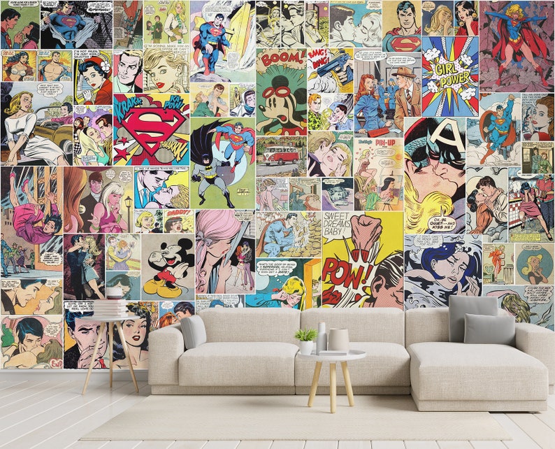 Pop Art Retro Mural Peel and Stick Wallpaper & Pop Style Vintage Comics ...