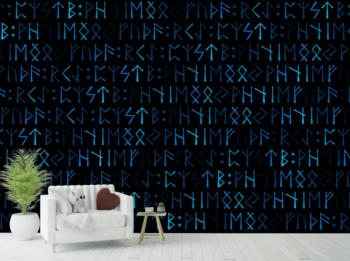 Runes Nordic Wallpaper Futhark Black Blue Protection Symbols - Etsy