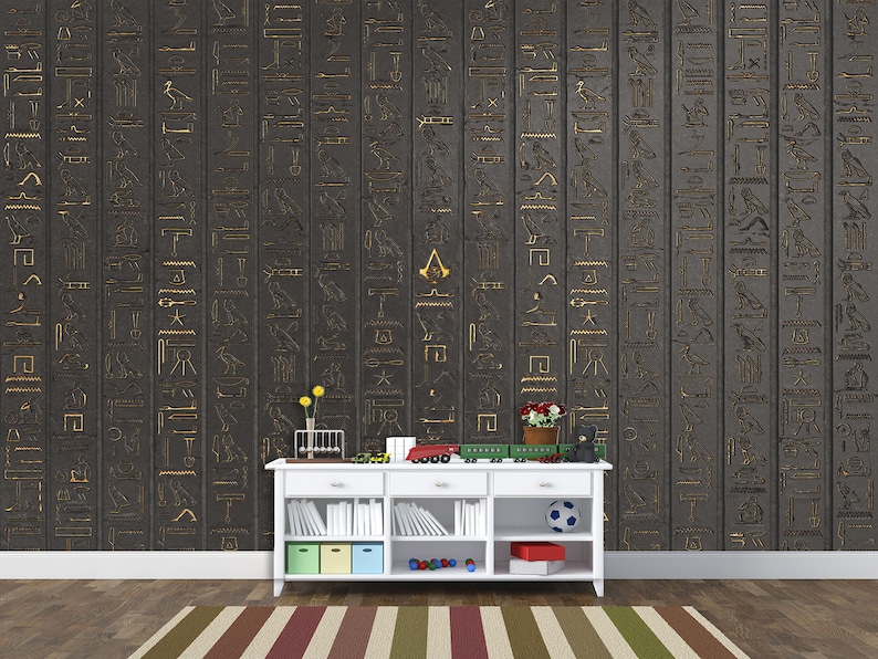 Gold Egyptian Hieroglyphs Wallpaper Ancient Egyptian Papyrus Wall Mural ...