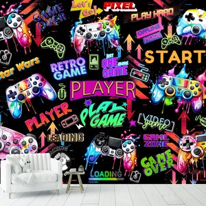 Games Room Decor Wallpaper Wall Mural Video Gamer Playroom Teen Kids ...