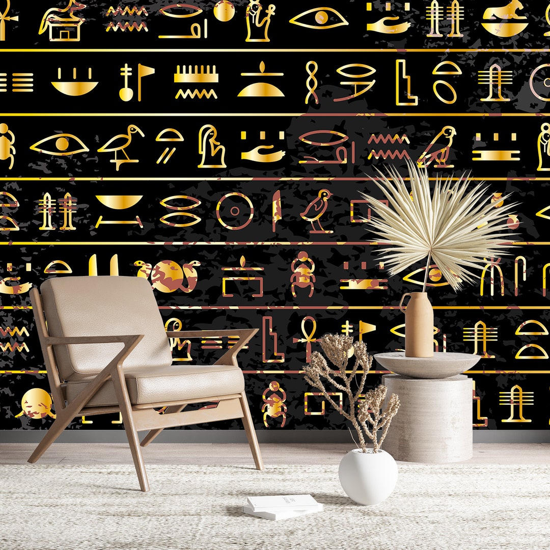 Egyptian Hieroglyphs Wallpaper Ancient Egyptian Papyrus & Gold Wall Art ...