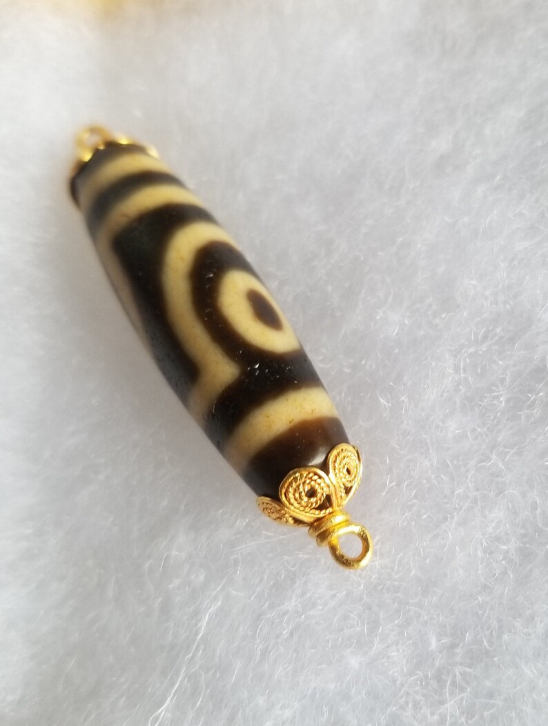 Tibetan Dzi 2 Eyed High Quality Stone With Gold Overlaid Cap,tibetan ...