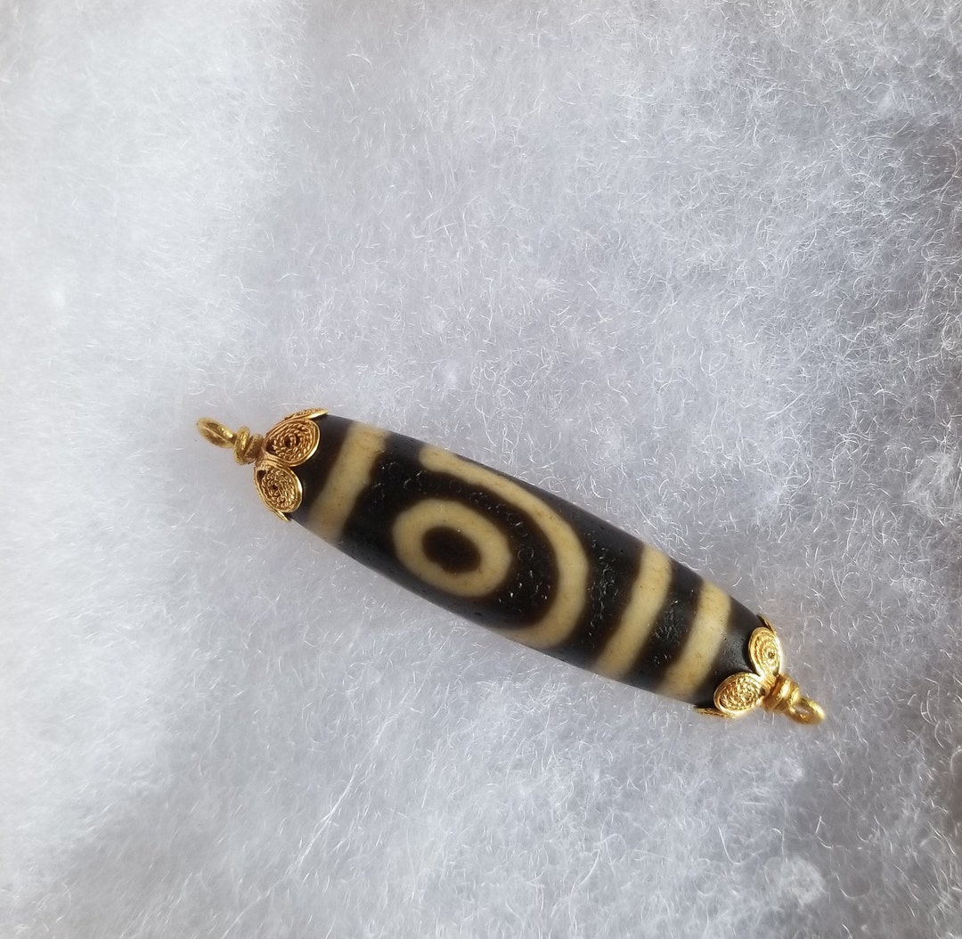 Tibetan Dzi 2 Eyed High Quality Stone With Gold Overlaid Cap,tibetan ...