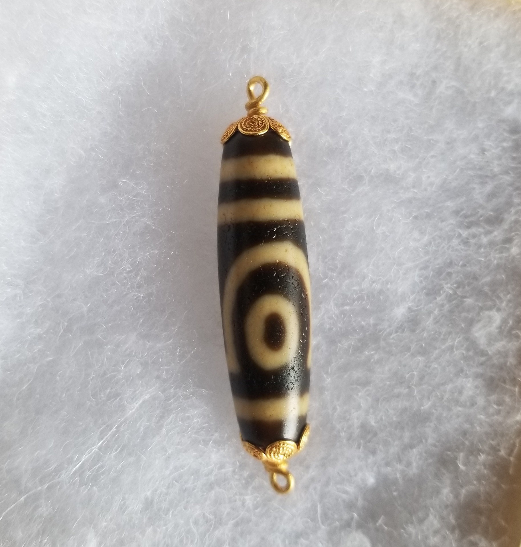 Tibetan Dzi 2 Eyed High Quality Stone With Gold Overlaid Cap,tibetan ...