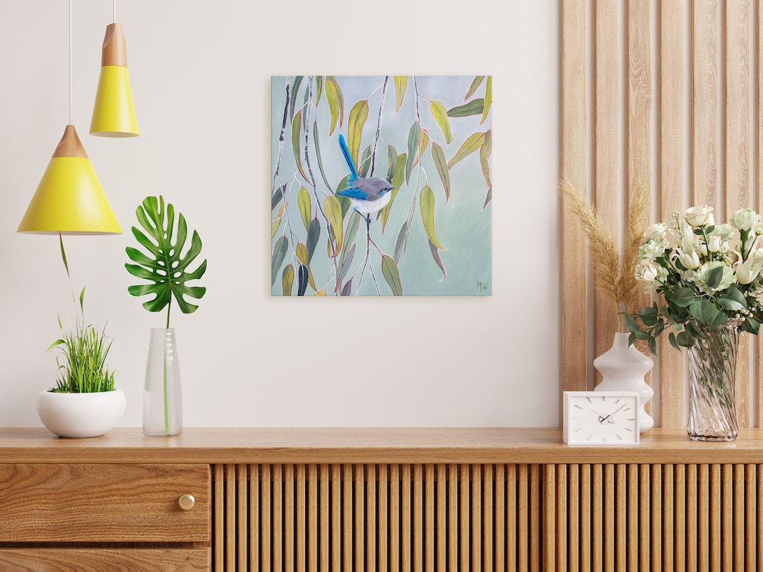 A Splendid Day - Original Oil Painting - Splendid Blue Wren - Etsy