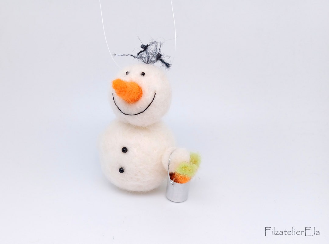 Snowman Carrot Bucket Felted Hanger Felt Figure - Etsy