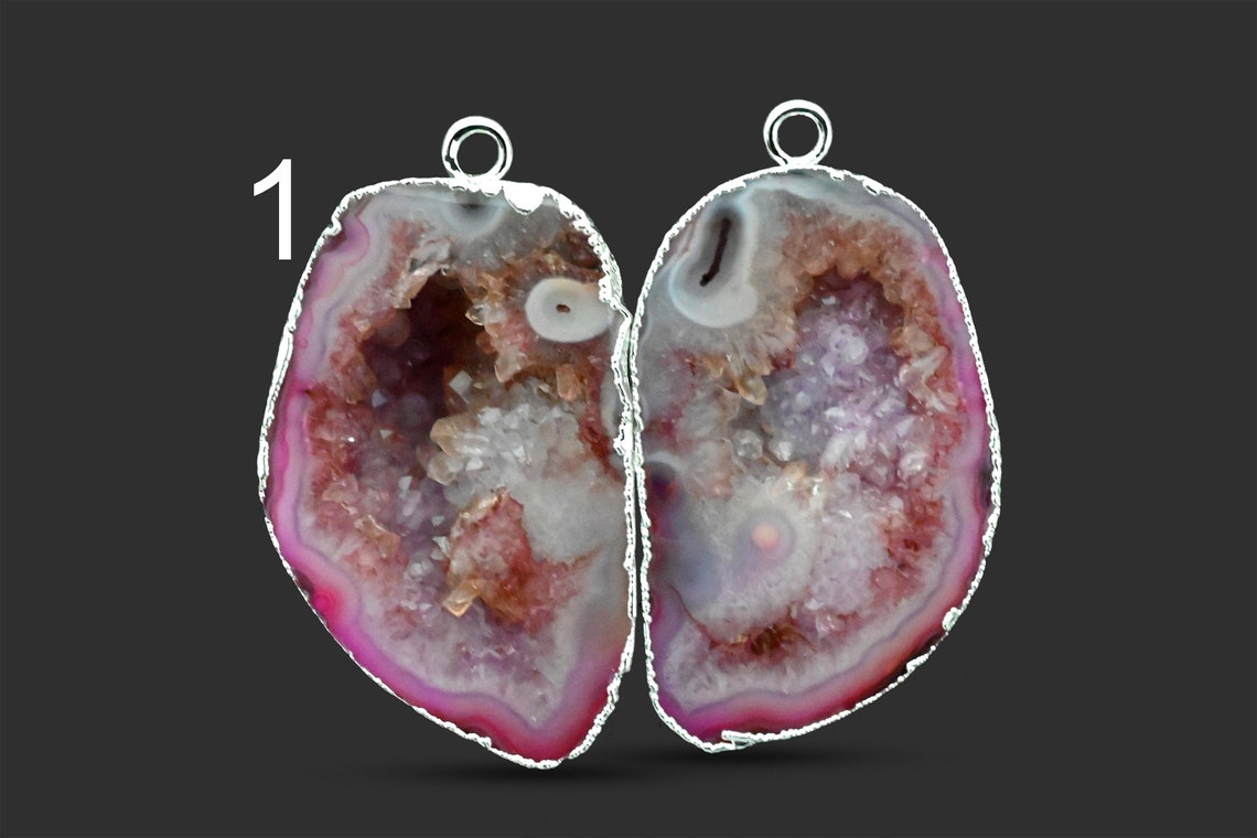Geode Druzy Earrings Connectors Pink Geode Agate Silver - Etsy