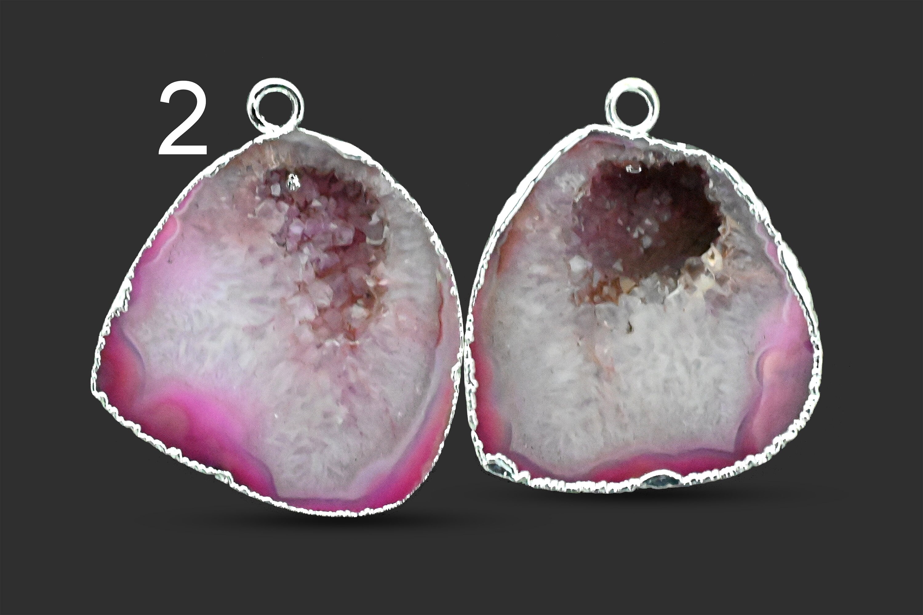 Geode Druzy Earrings Connectors Pink Geode Agate Silver - Etsy