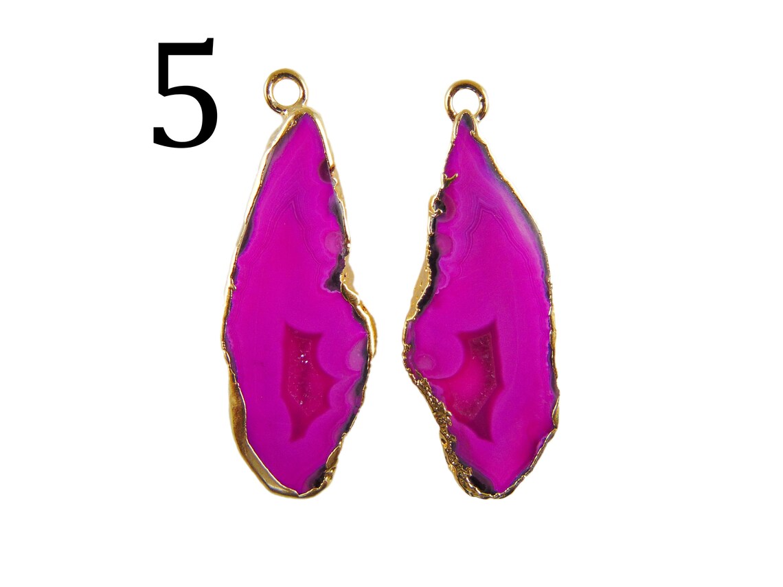 Amazing Geode Slice Gold Plated Earrings Connectors Pink | Etsy