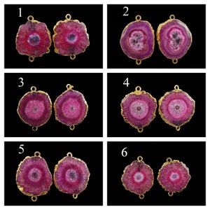 Pink Solar Quartz 24k Gold Plated Connectors DIY Stalactite Pair Making ...