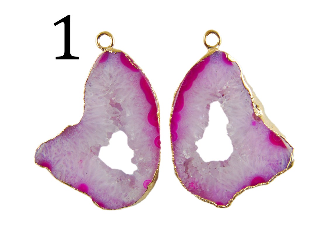 Amazing Geode Slice Gold Plated Earrings Connectors Pink | Etsy