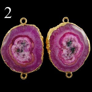 Pink Solar Quartz 24k Gold Plated Connectors DIY Stalactite Pair Making ...
