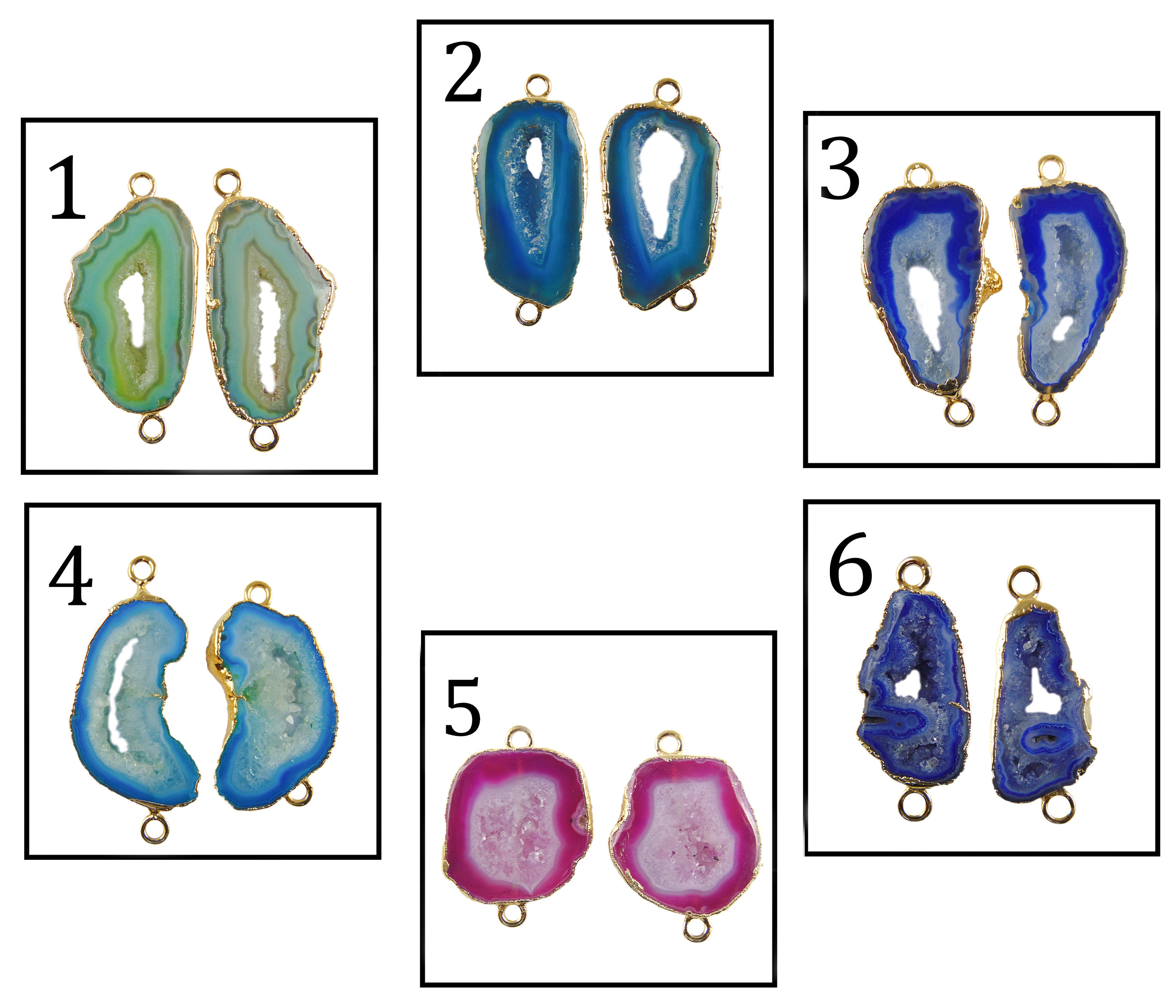 Rare Geode Slice Gold Plated Earrings Connectors Aqua Blue | Etsy