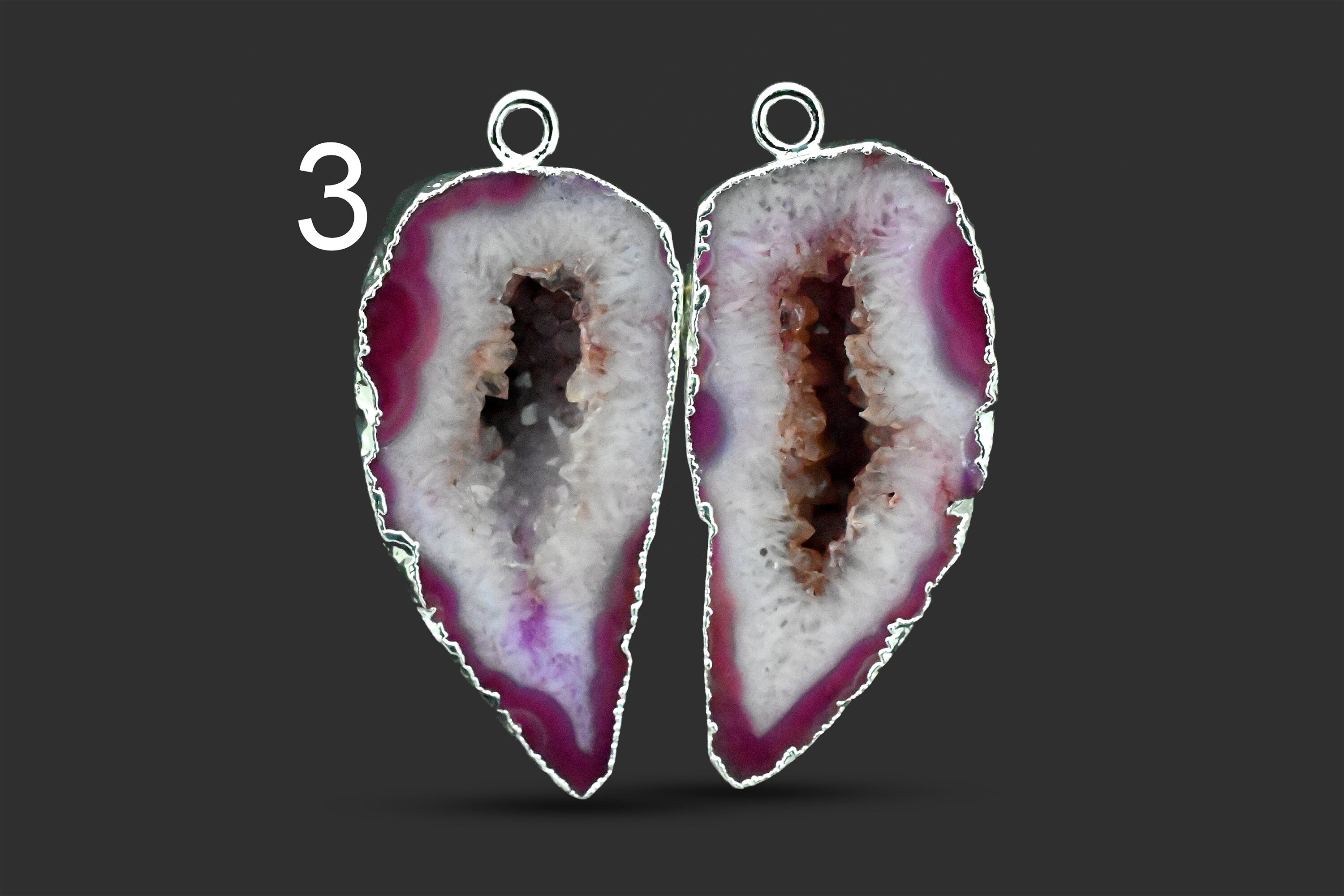 Geode Druzy Earrings Connectors Pink Geode Agate Silver - Etsy