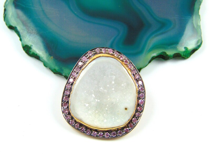 Pave Diamond Pendant,natural Geode Gemstone Pendant,gold Plated Pendant ...