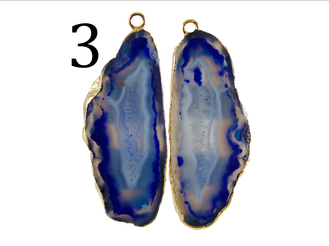 Royal Blue Geode Slice Pairs Geode Slice Gold Plated Earrings | Etsy