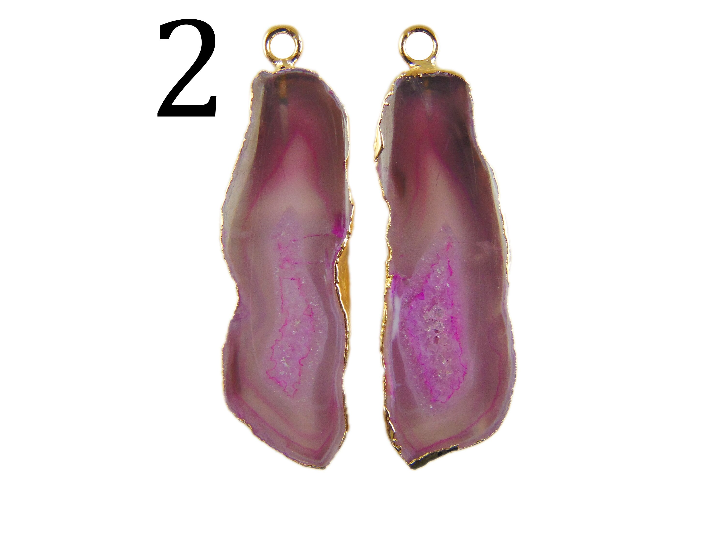 Amazing Geode Slice Gold Plated Earrings Connectors Pink | Etsy