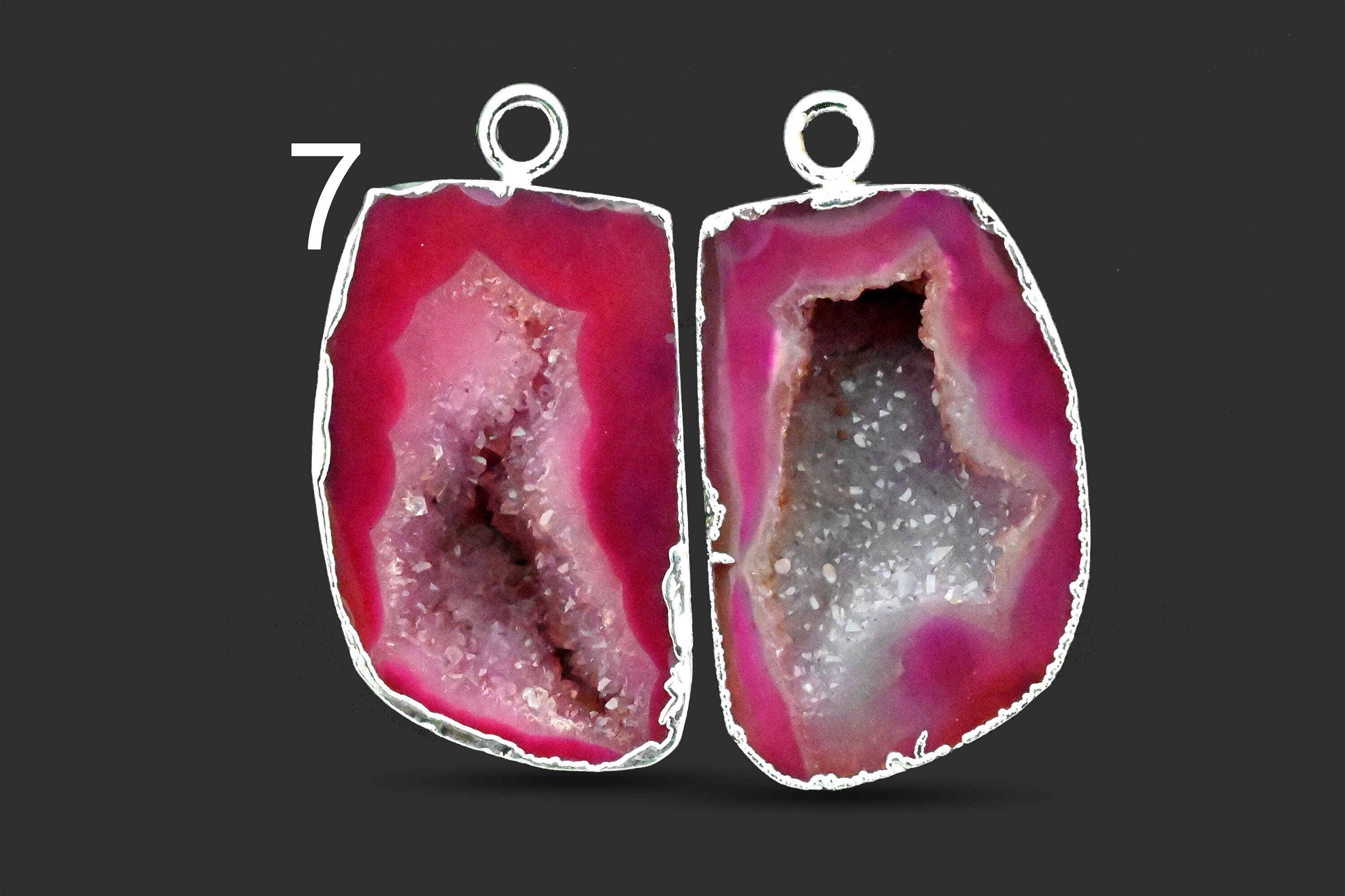 Geode Druzy Earrings Connectors Pink Geode Agate Silver - Etsy