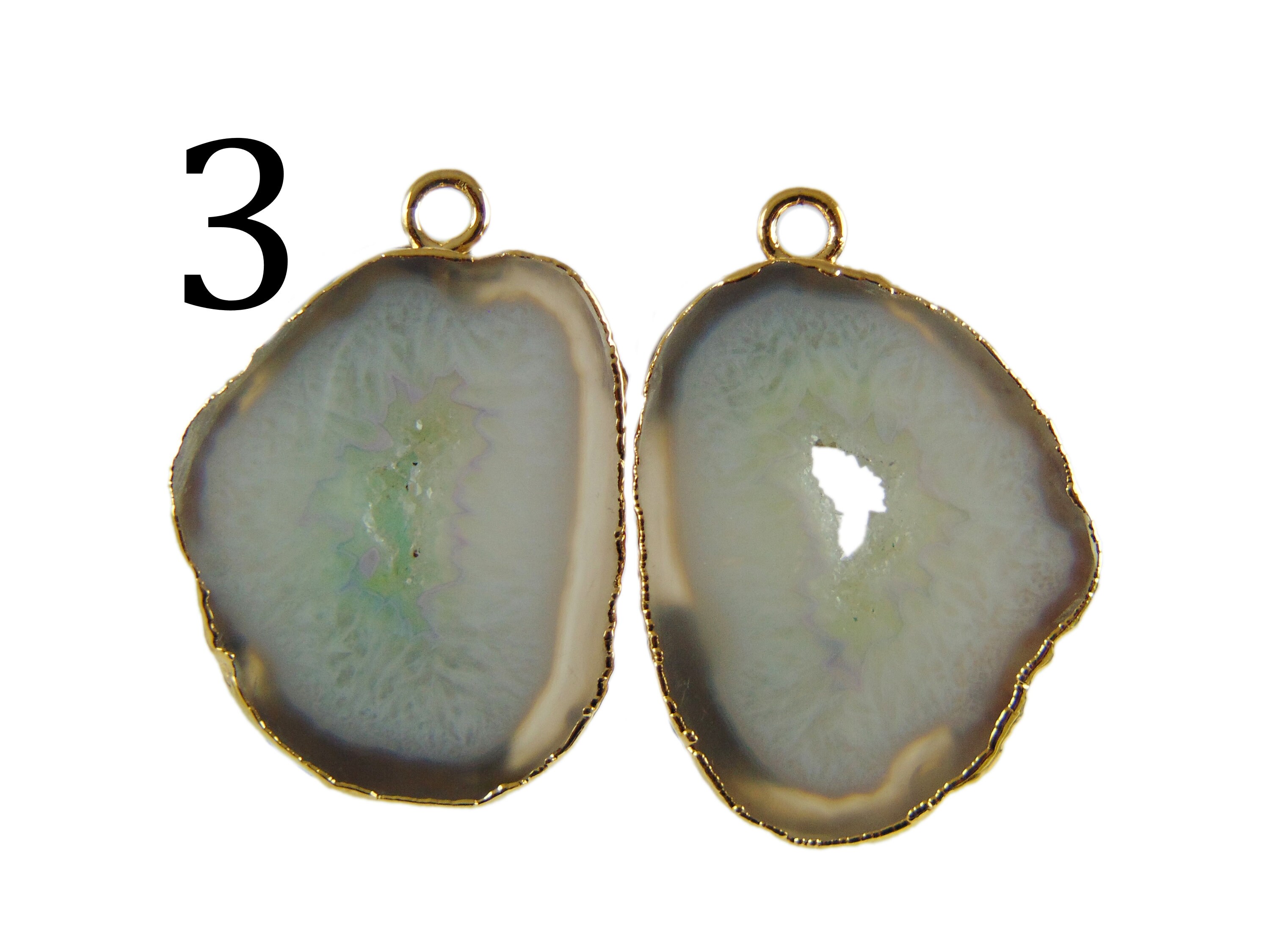 Pink Geode Slice Pairs White Geode 24k Gold Plated Earrings | Etsy