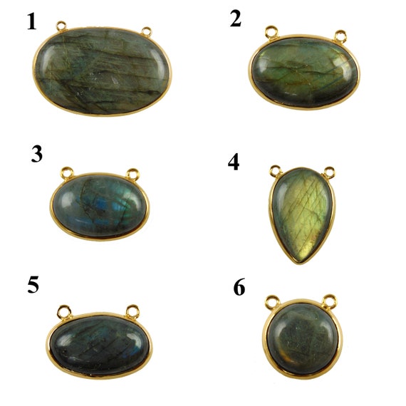 Real Rainbow Flash Fire Labradorite Gold Plated Pendant Connectors ...
