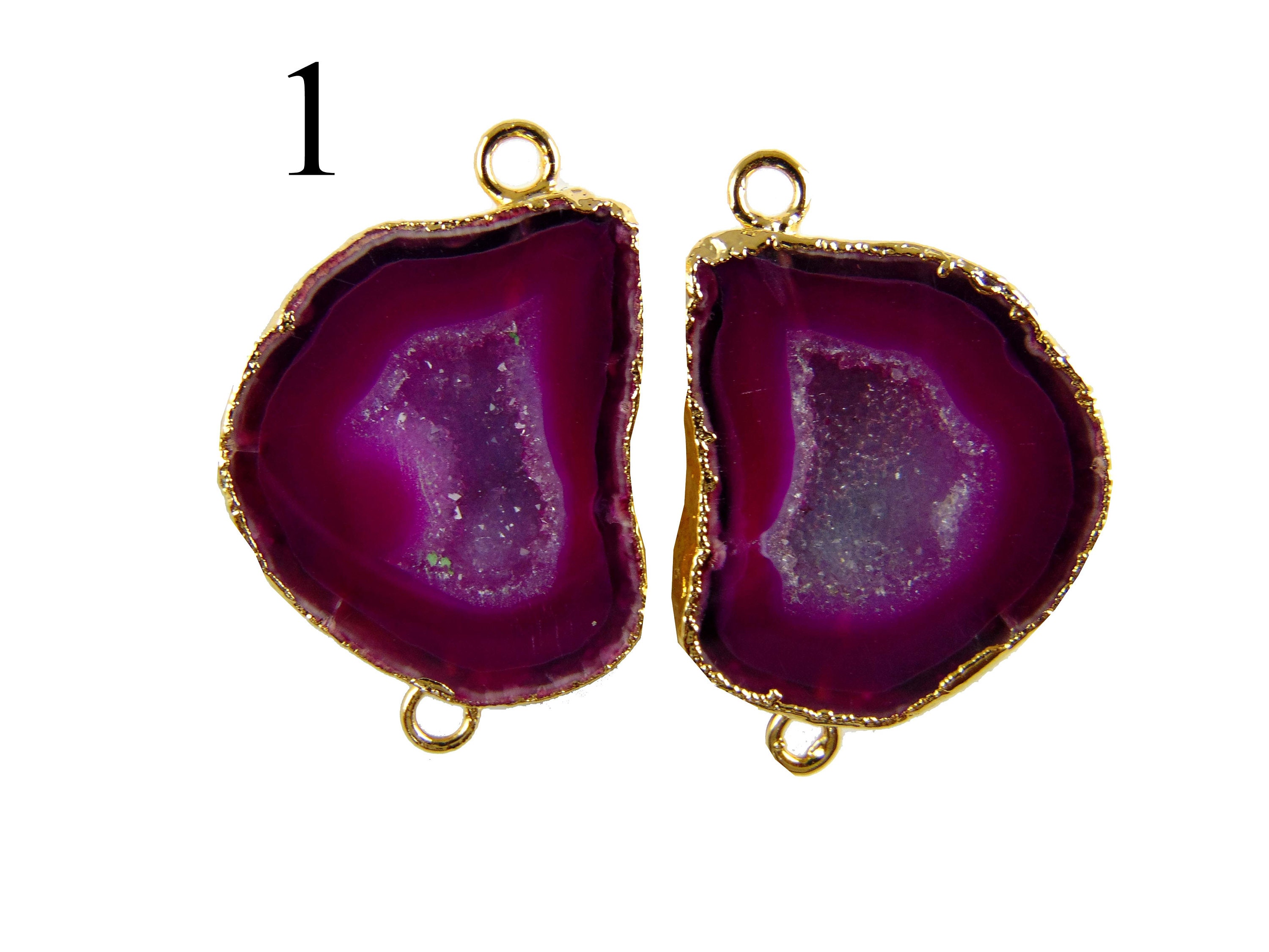 Rare Pink Green Cave Geode Agate Druzy Gold Electroplated | Etsy