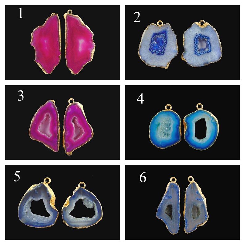 Real Aqua Pink Geode Slice 24K Gold Plated Earrings Pairs - Etsy