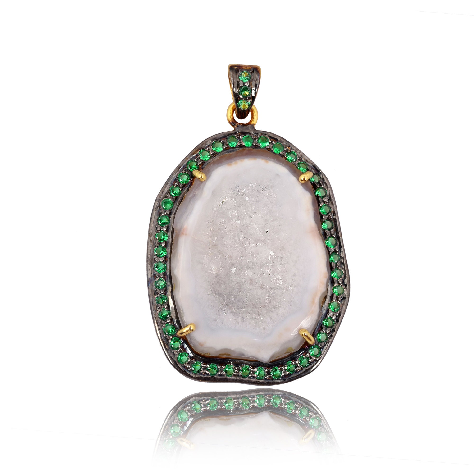 Pave Diamond Pendant,natural Geode White Druzy Gemstone Pendant,22k ...