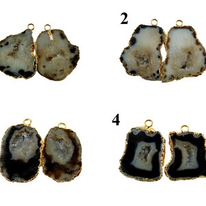 New Black Natural Agate Geode Druzy Connectors Pair for Making Earrings Gemstone 24k Gold ...