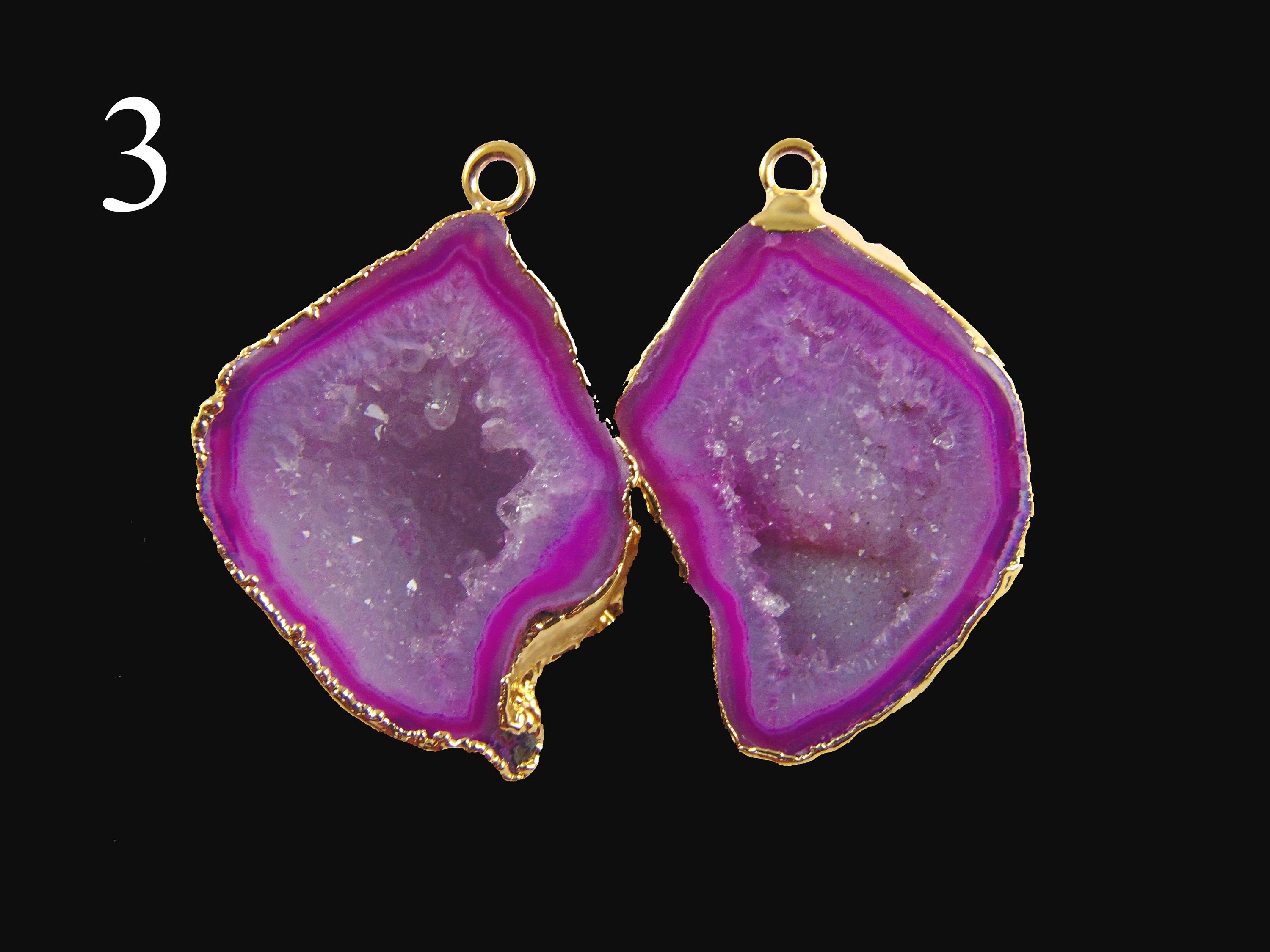 Black Pink Aqua Cave Geode Agate Druzy Gold Electroplated | Etsy