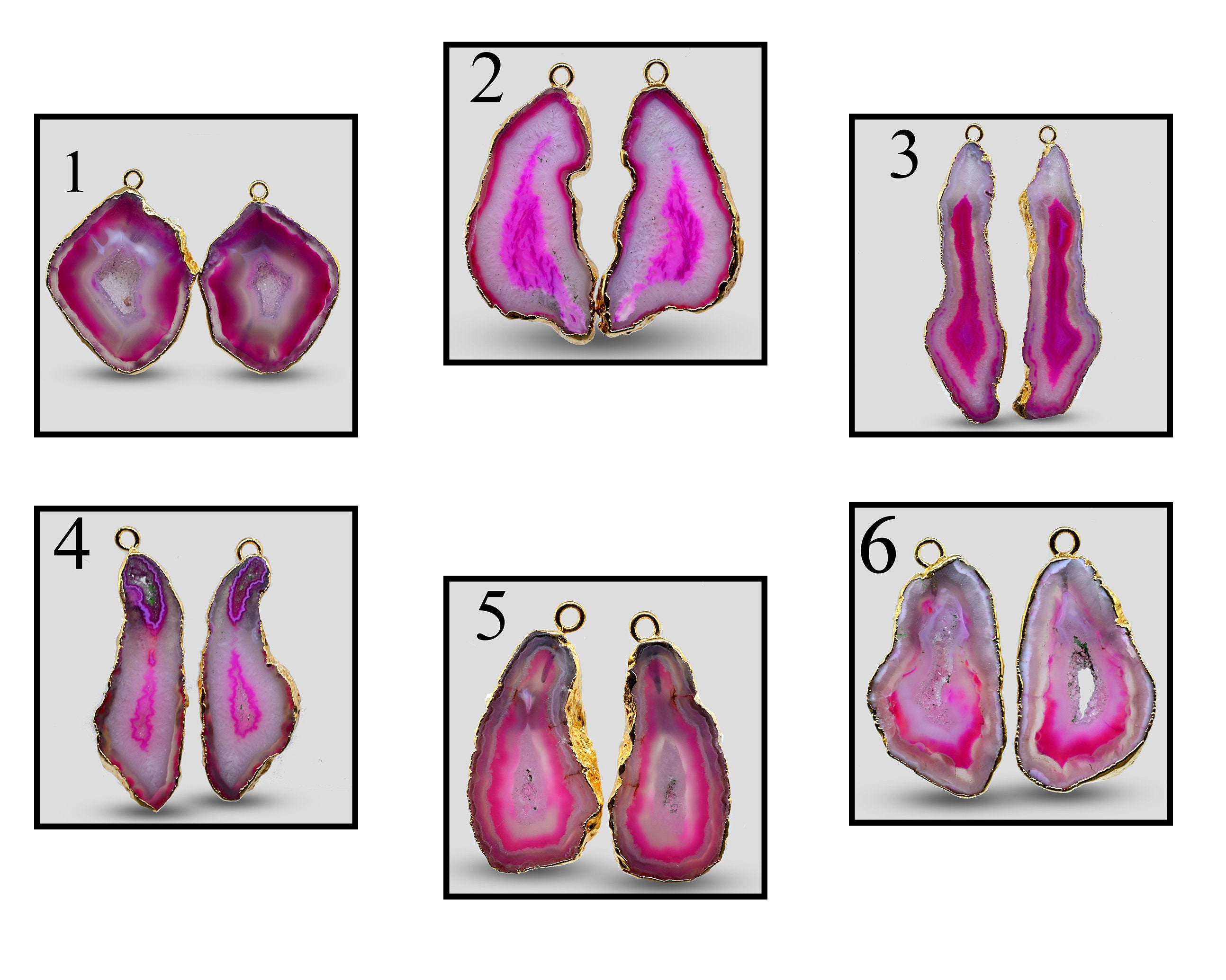 Natural Pink Geode Slice Gold Plated Earrings Pairs Connectors, Pink ...