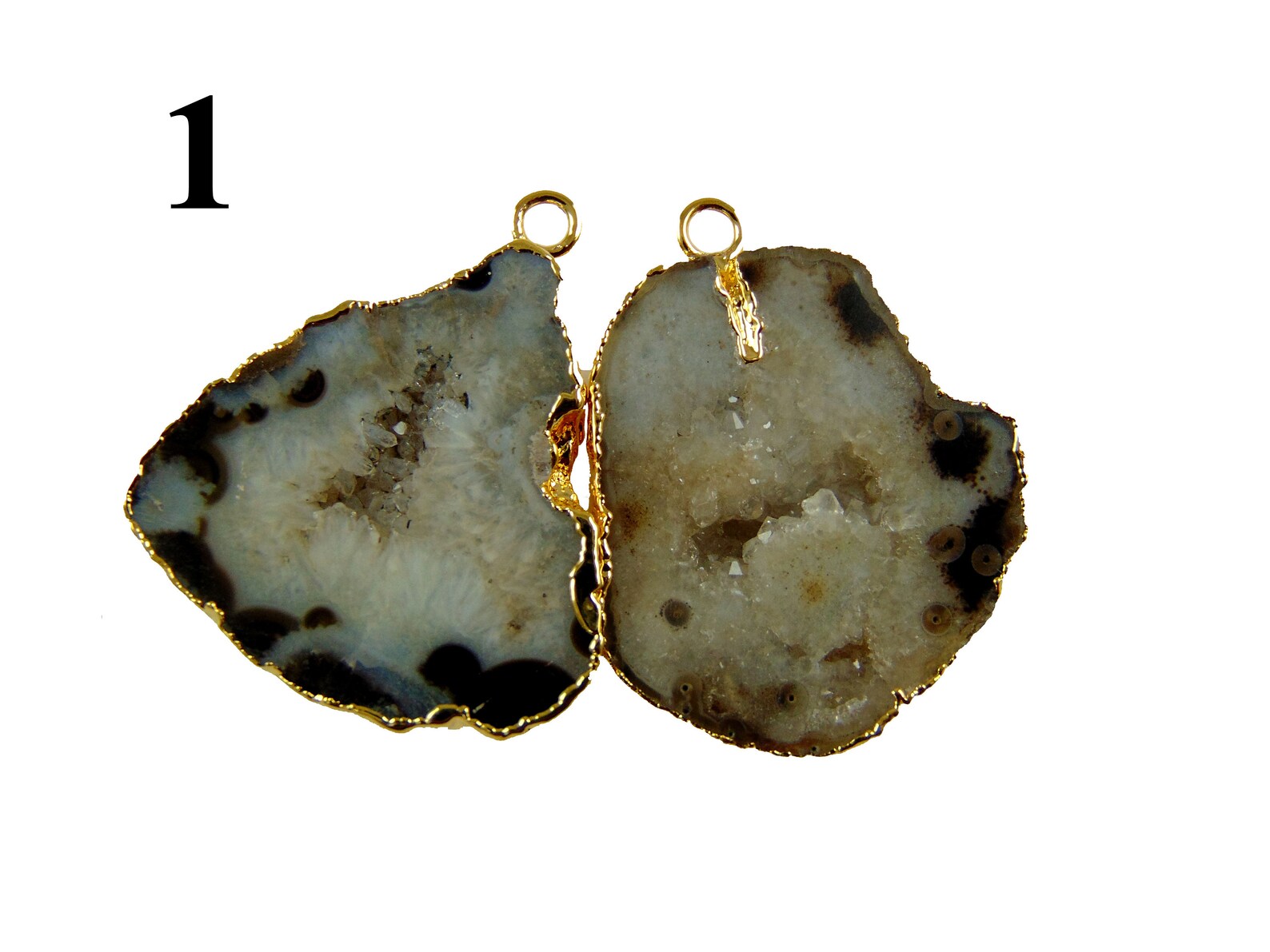 New Black Natural Agate Geode Druzy Connectors Pair for Making Earrings Gemstone 24k Gold ...