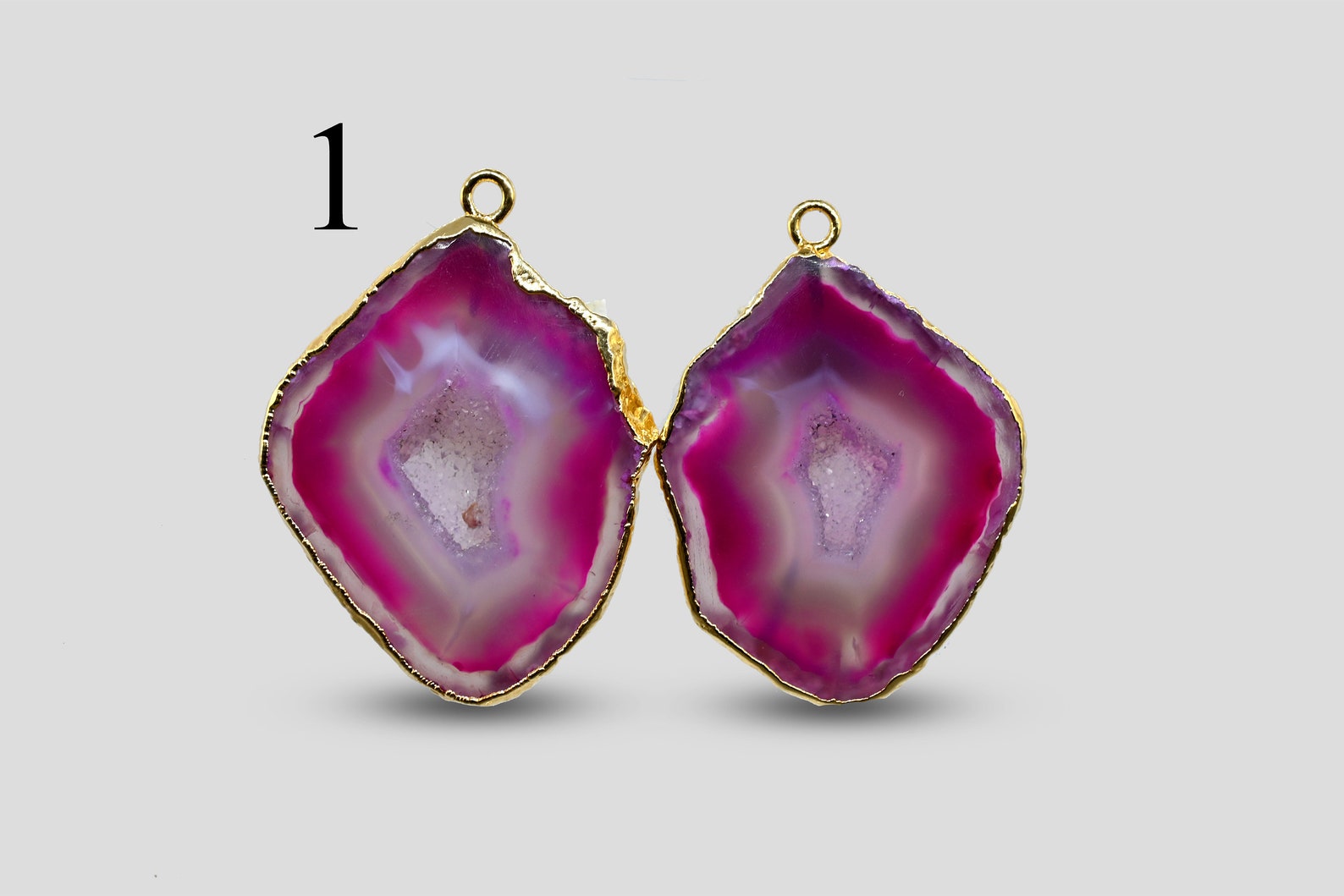 Natural Pink Geode Slice Gold Plated Earrings Pairs Connectors, Pink ...