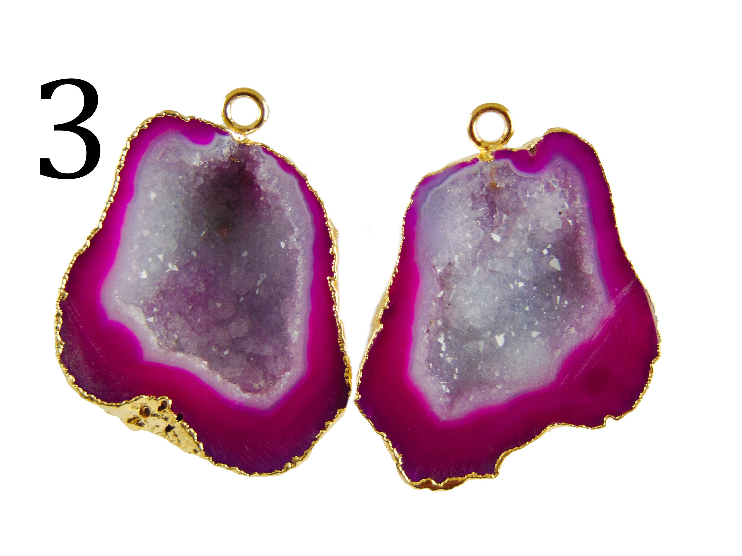 Pink Cave Geode Stone Pair, Geode 24k Gold Plated Earrings Connectors ...