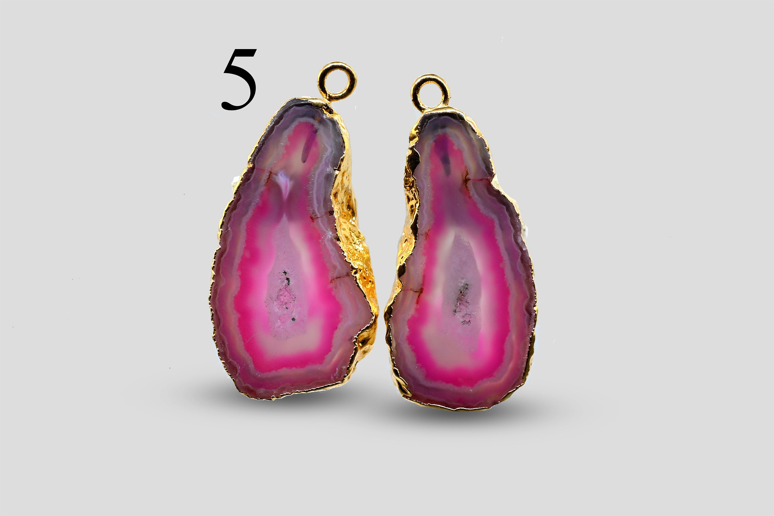 Natural Pink Geode Slice Gold Plated Earrings Pairs Connectors, Pink ...