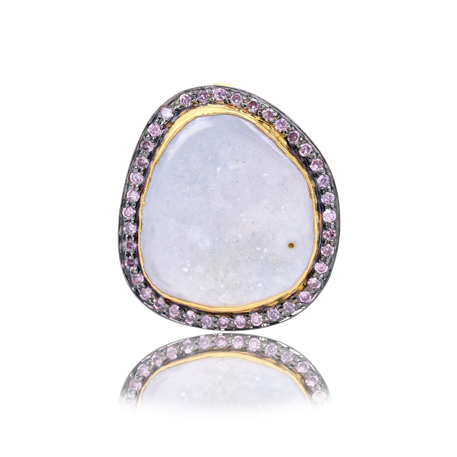 Pave Diamond Pendant,natural Geode Gemstone Pendant,gold Plated Pendant ...