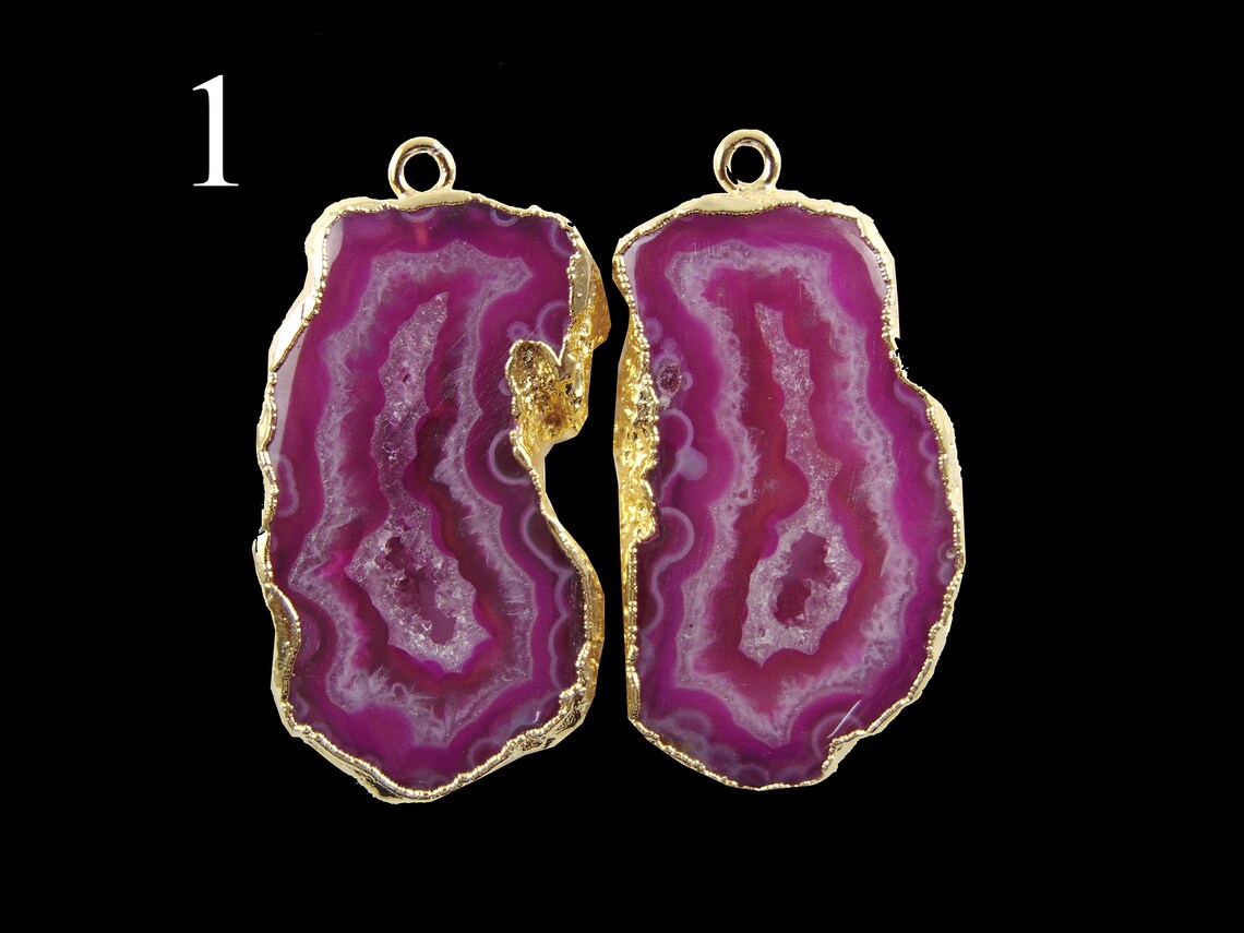Geode Slice Pink Blue Druzy Earrings Connectors Geode Agate | Etsy