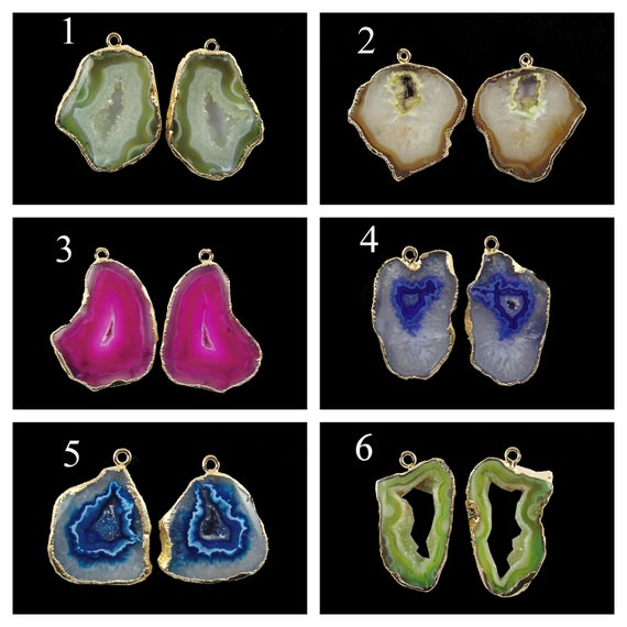 Real Geode Blue Slice Druzy Earrings Connectors Geode Agate | Etsy