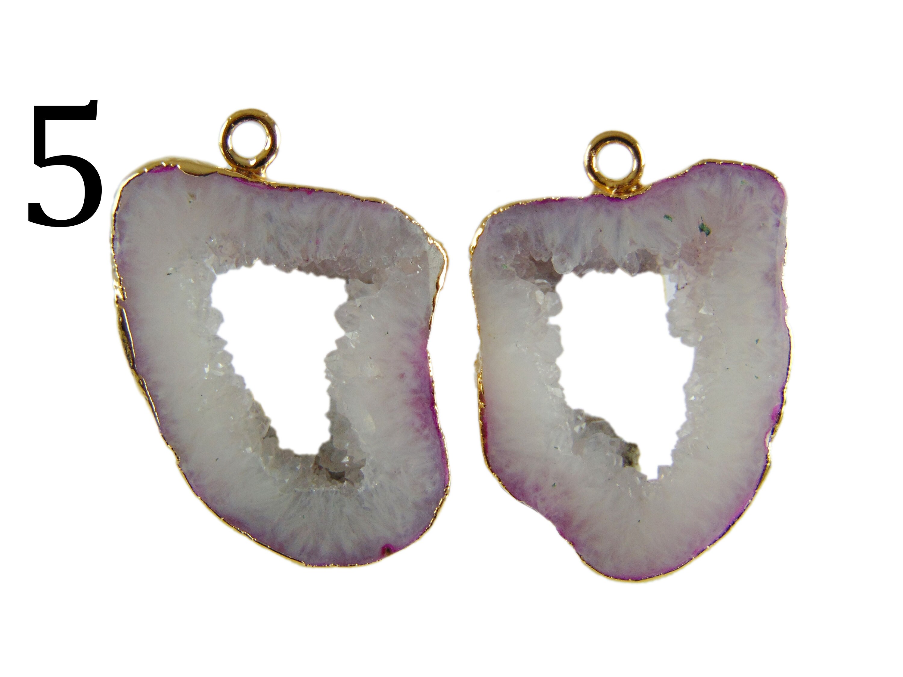 Pink Geode Slice Pairs White Geode 24k Gold Plated Earrings | Etsy