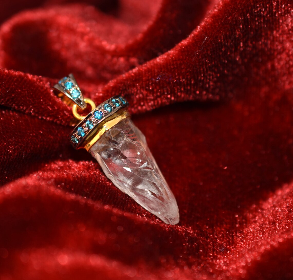 Pave Diamond Pendantgold Plated Crystal Quartz Agate Stone - Etsy