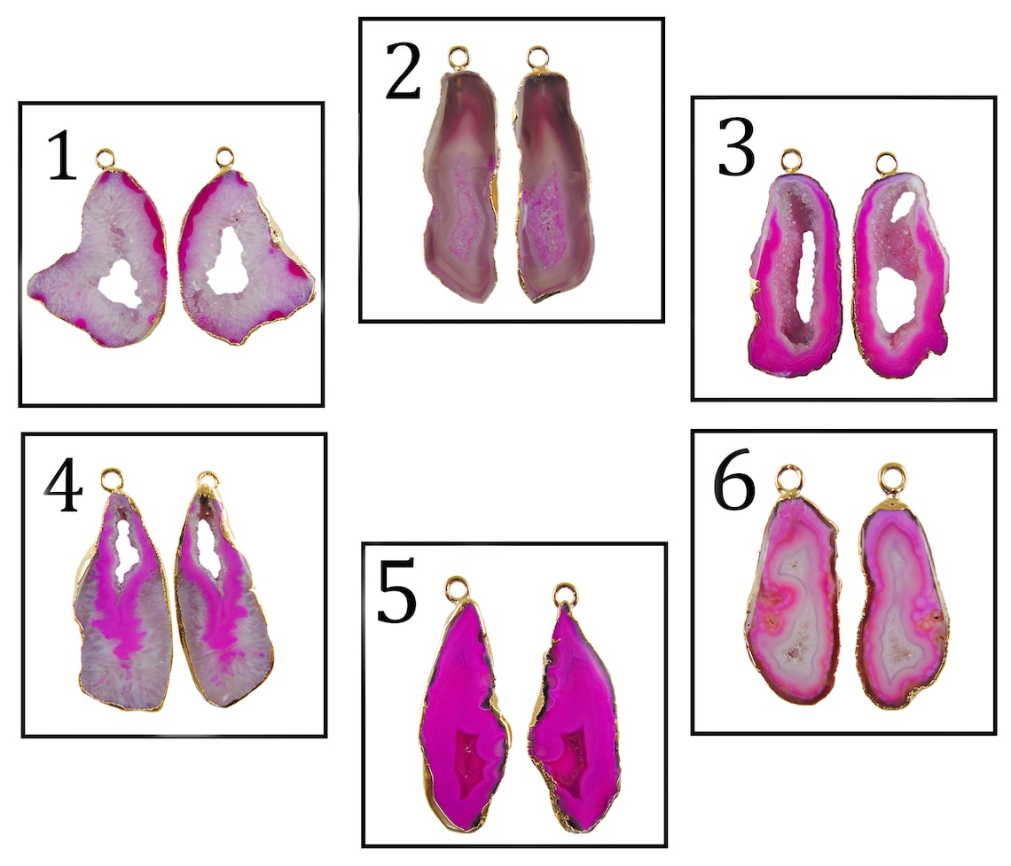 Amazing Geode Slice Gold Plated Earrings Connectors Pink | Etsy