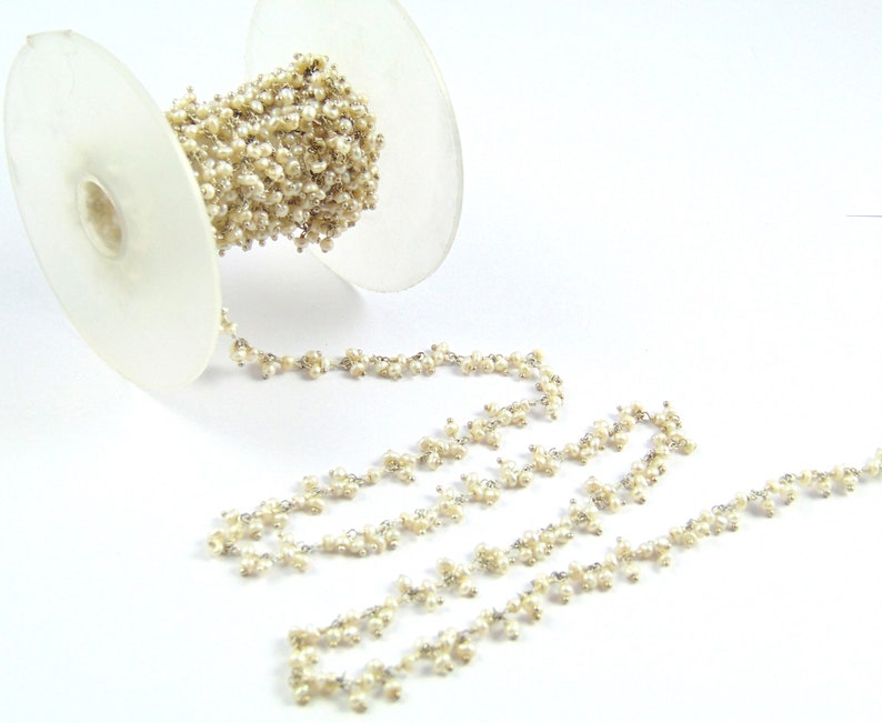 5 Feet Mother Pearl Cluster Rosary Chain Silver Plated Chain - Etsy