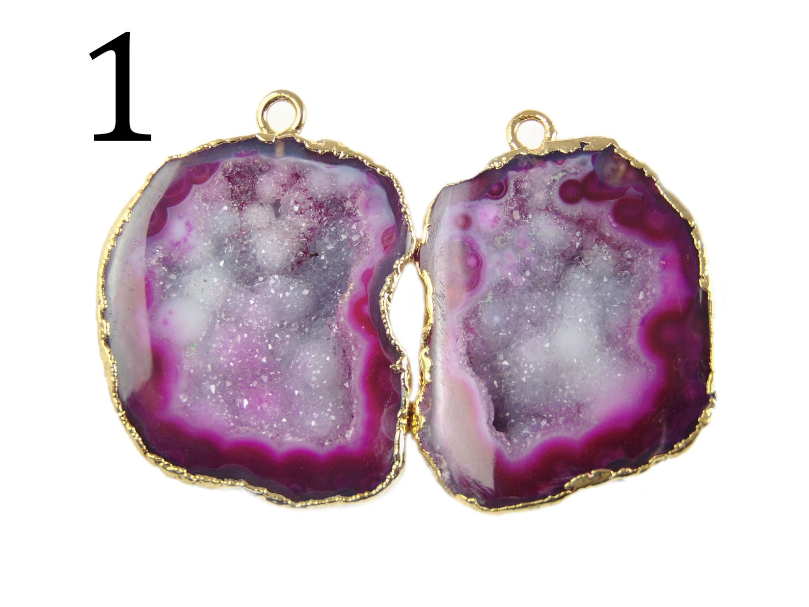 Real Geodes Purple Cave Geode Gold Plated Earring Connectors | Etsy